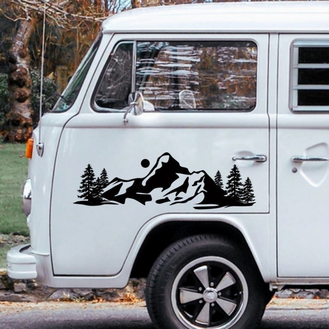 Tree & Mountain Moon Caravan Sticker, Caravan Vinly Decal, Camper Decal ...