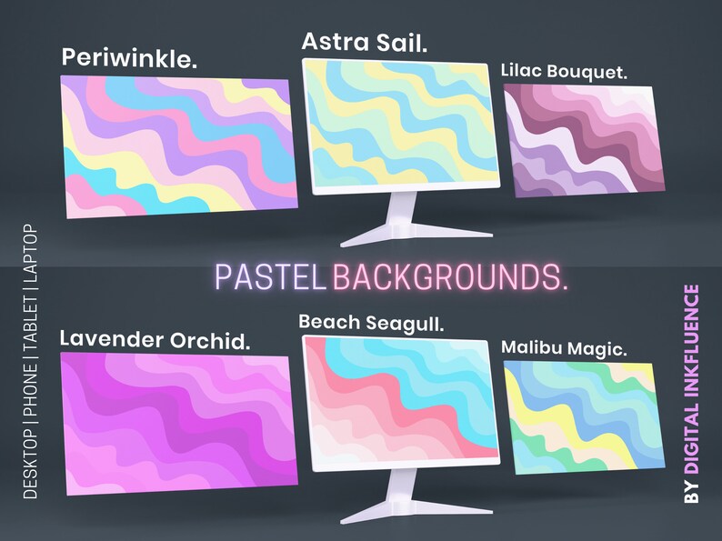 PASTEL Desktop Wallpaper Backgrounds Abstract Minimalist Wave - Etsy