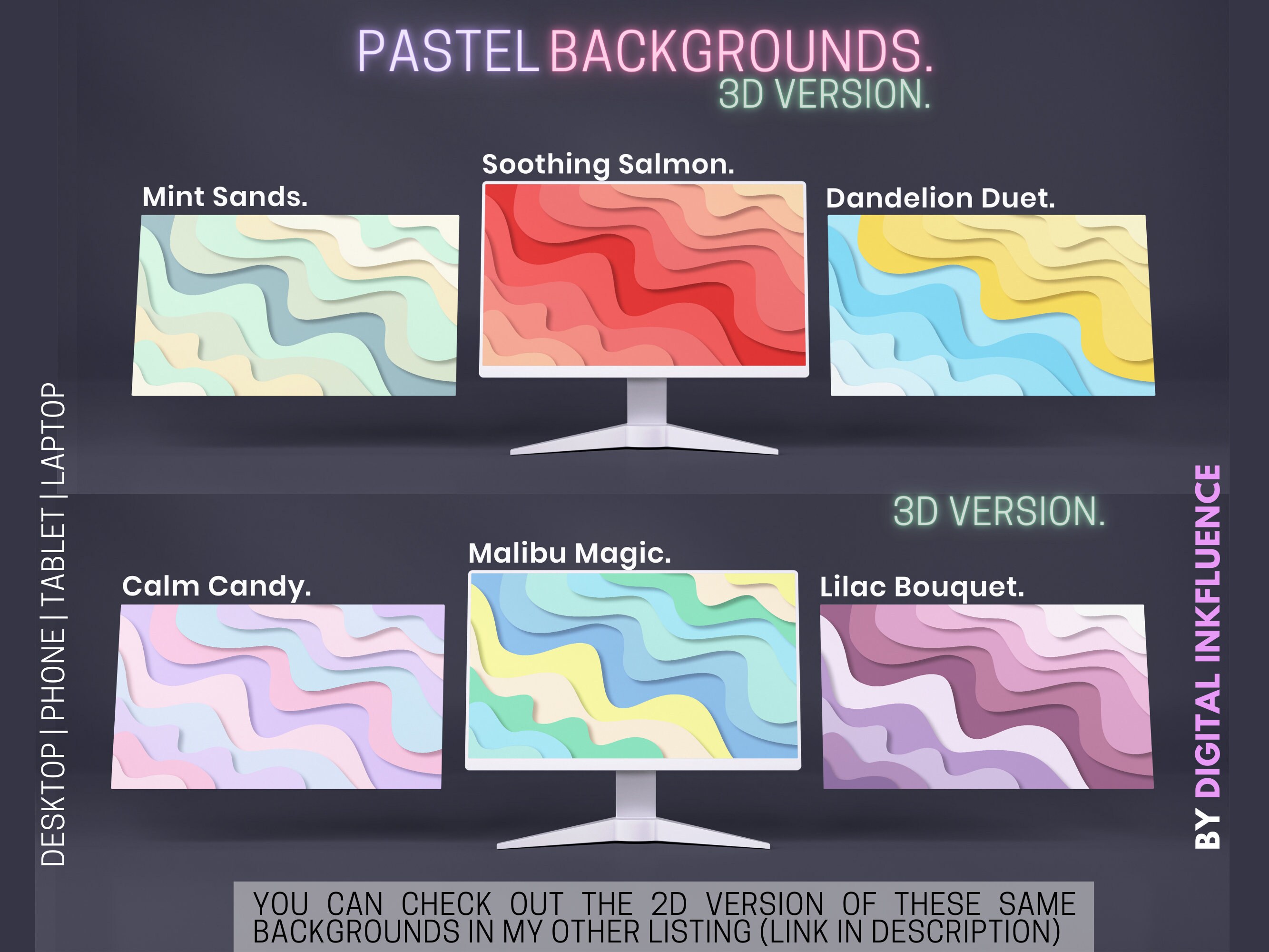 PASTEL Abstract Desktop Wallpaper Backgrounds Minimalist Wave PC ...