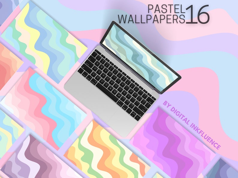PASTEL Desktop Wallpaper Backgrounds Abstract Minimalist Wave - Etsy