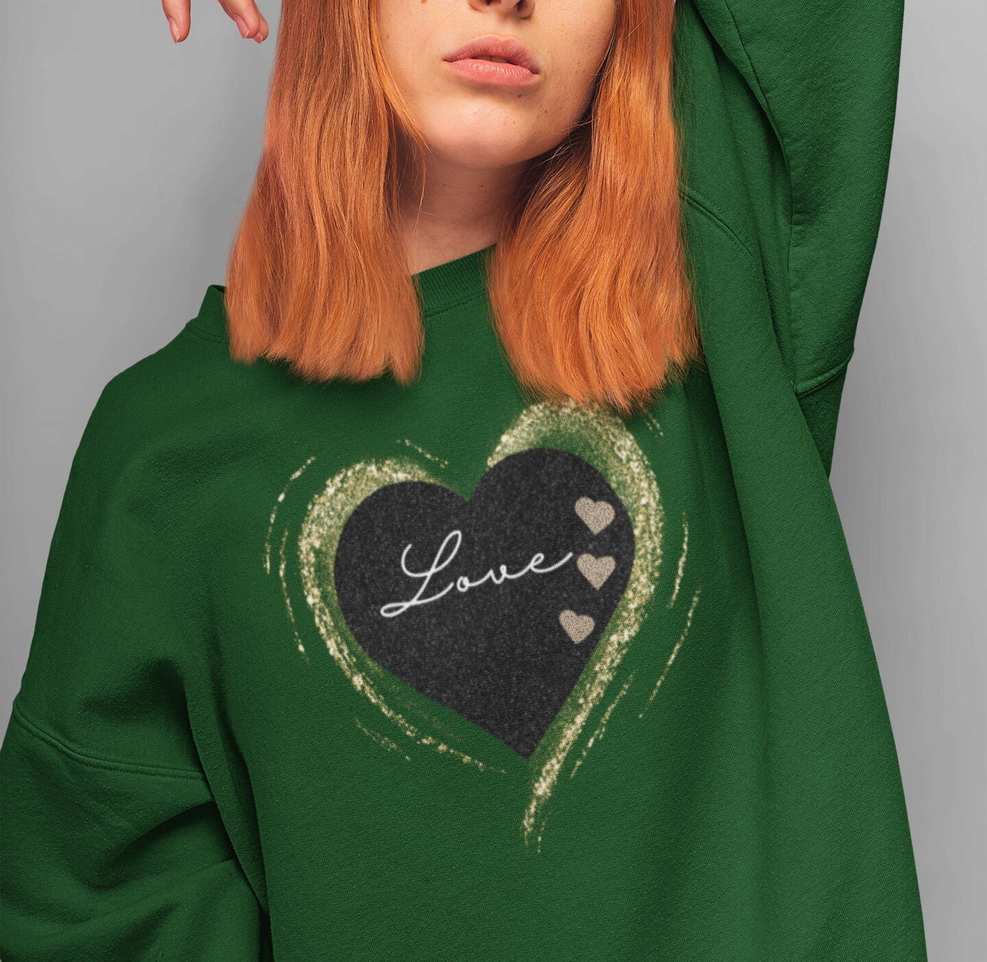 Glitter Heart Sweatshirt Love Heart Sweatshirt Women Swearthirt Cute
