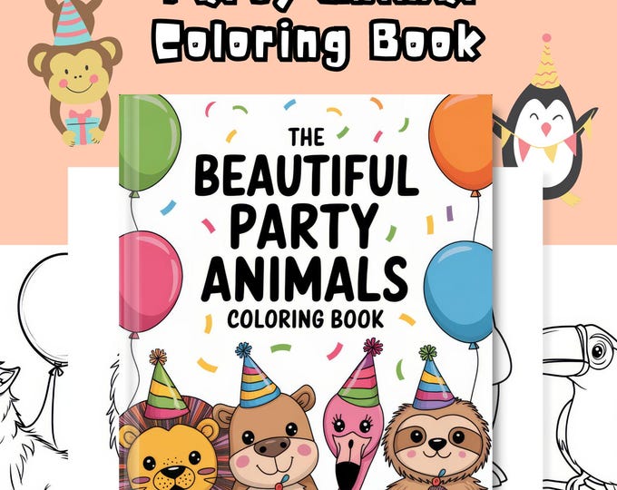 Editable Party Animals Coloring Page | First Birthday | Any Age | Party ...