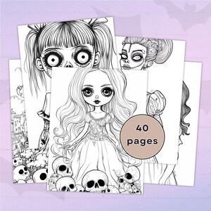 40 Kawaii & Horror Coloring Book,relaxing Spooky Girl,horror Coloring ...