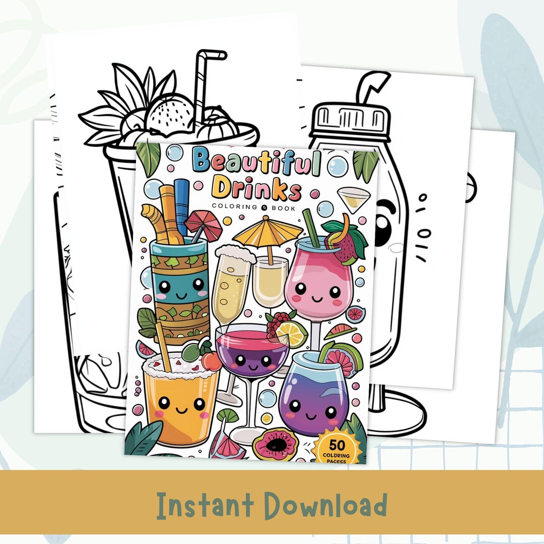 50 Drinks Coloring Pages,cute Kawaii Food Coloring,instant Download Pdf ...
