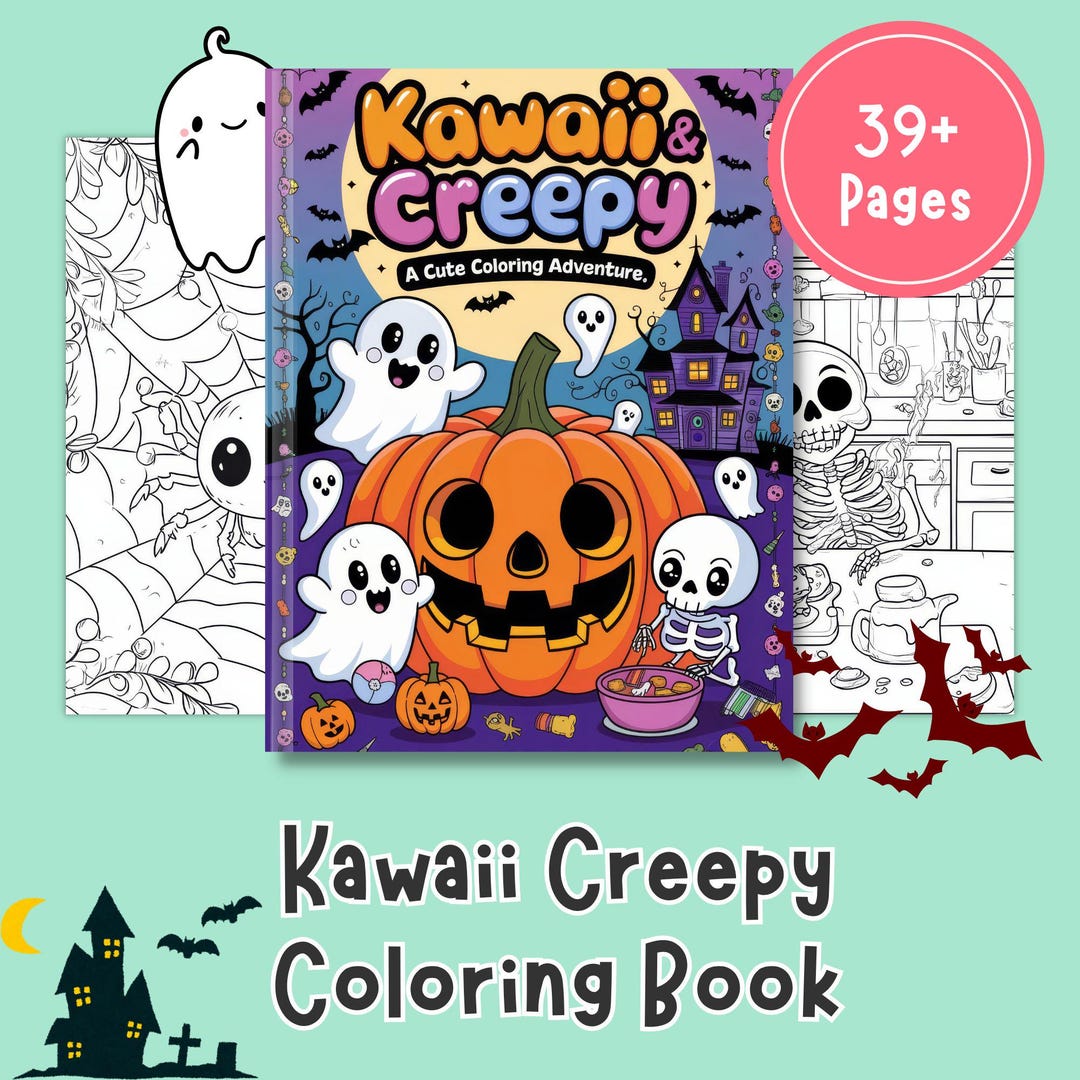 Creepy and Kawaii Coloring Pages, Adults Horror Printable Coloring Book ...