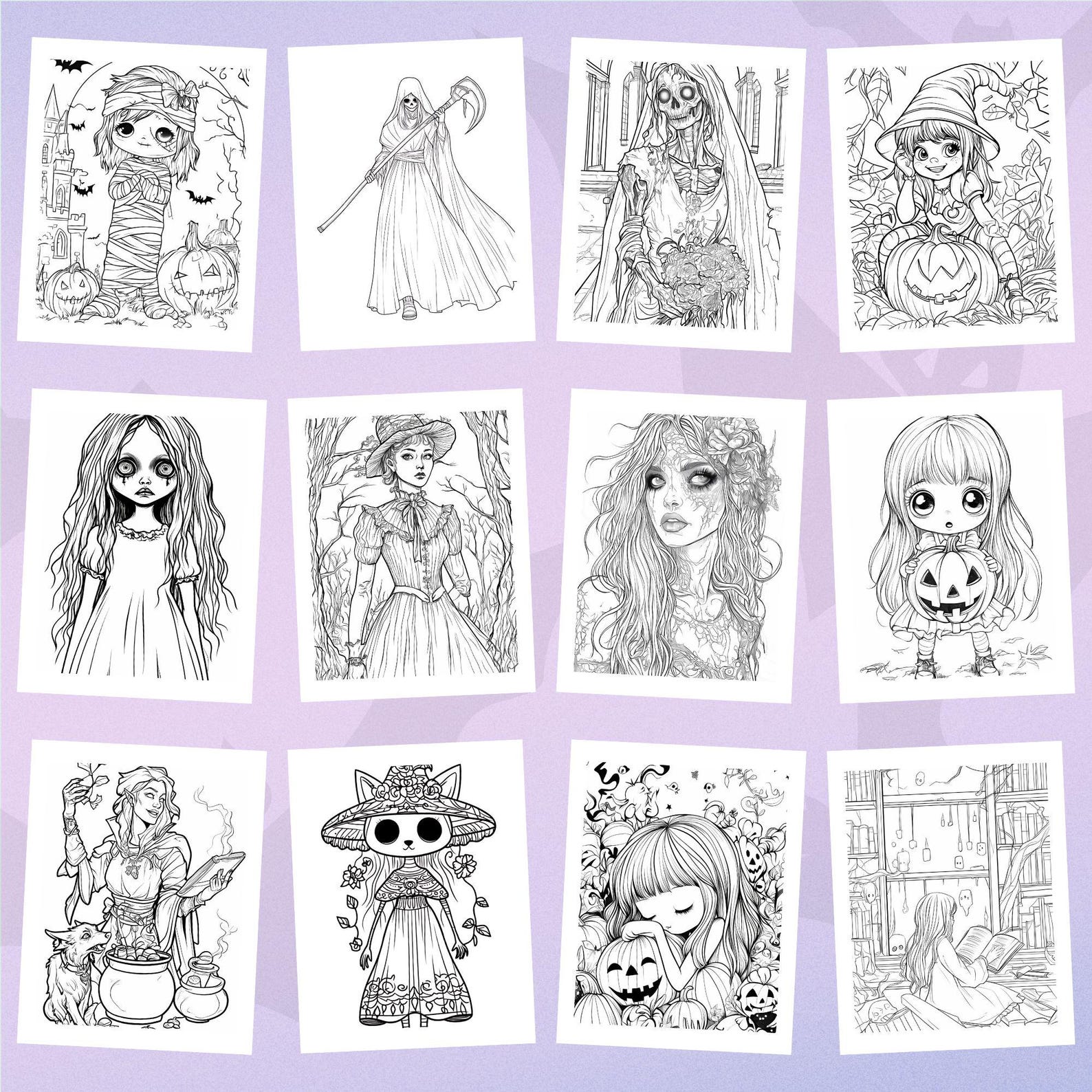 40 Kawaii & Horror Coloring Book,relaxing Spooky Girl,horror Coloring ...