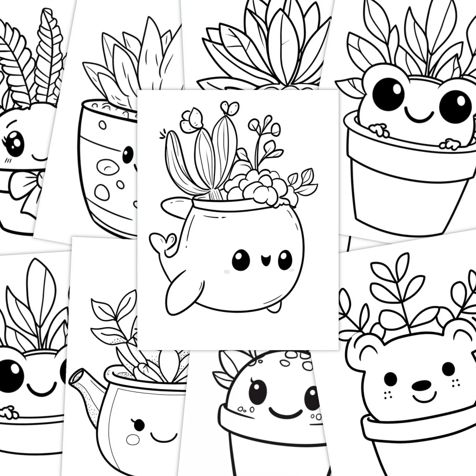 Kawaii Flower Pot Coloring Pages, Doodles (digital Download - Etsy Canada