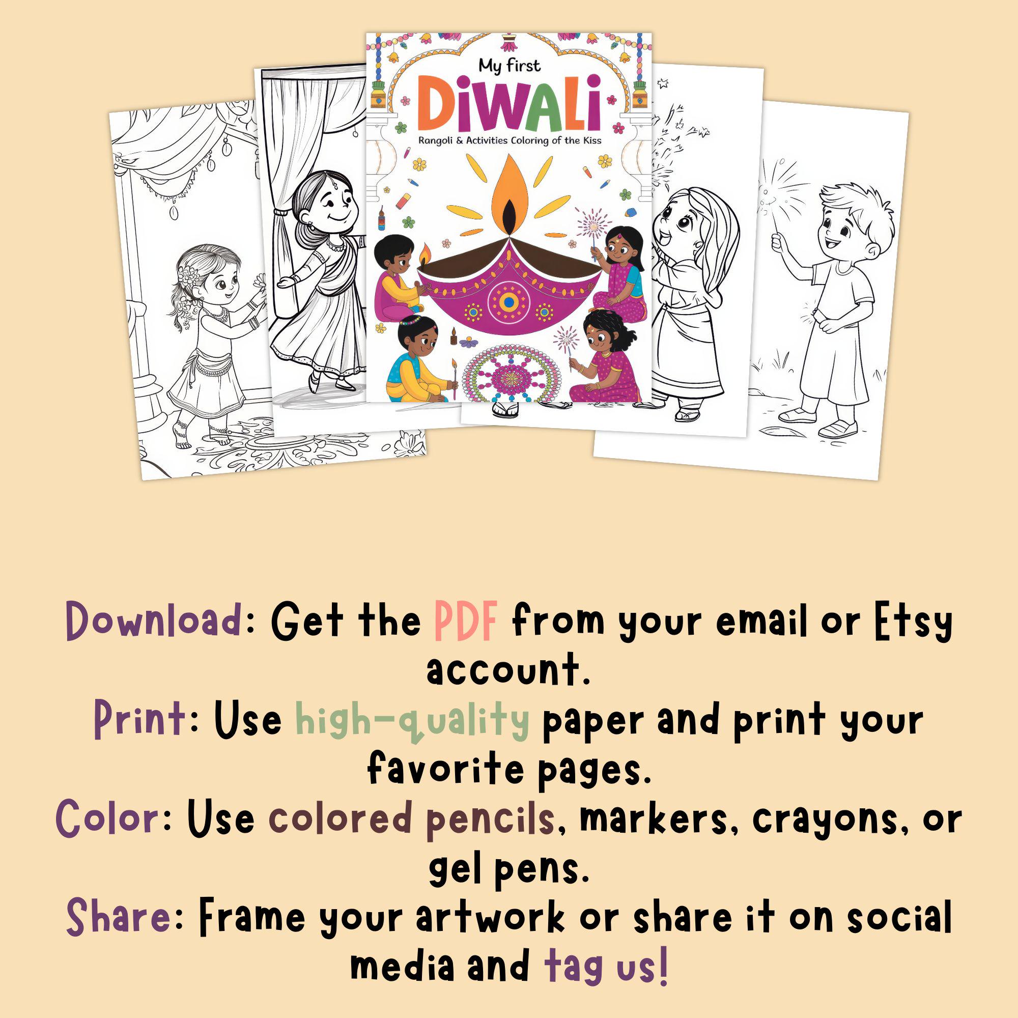 Adorable Diwali Coloring Pages for Kids, Printable Diwali Activity ...