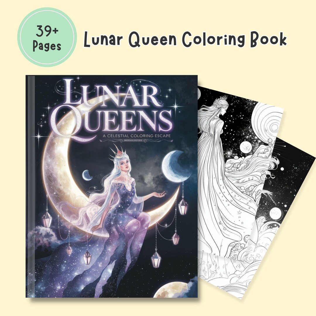 Lunar Queens Mystical Fairy Coloring Pages, Grayscale Crescent Moon ...
