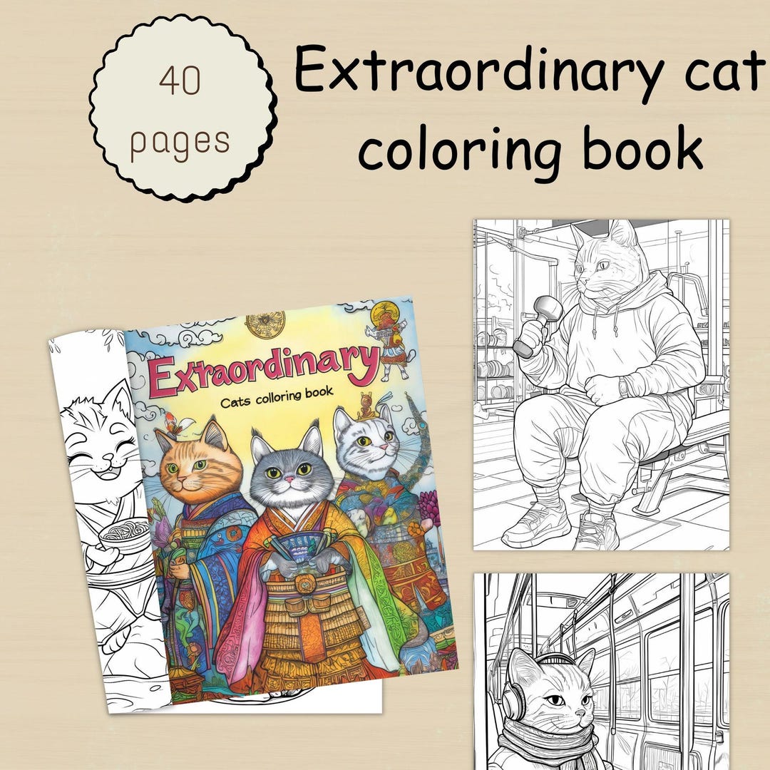 Extraordinary Cats Coloring Book, Whimsical Designs (digital Download ...