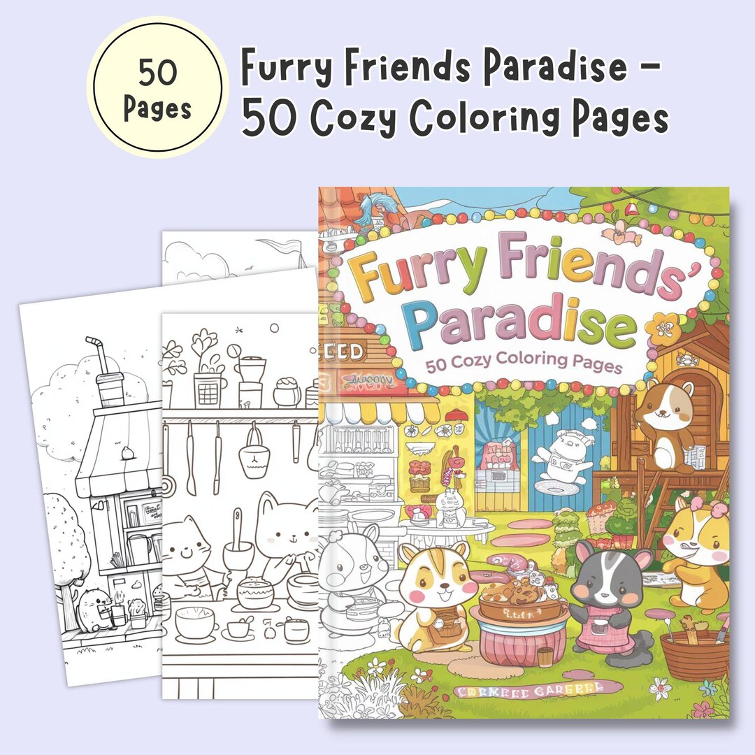 Furry Friends Coloring Pages, Cartoon Animals (digital Download) - Etsy ...