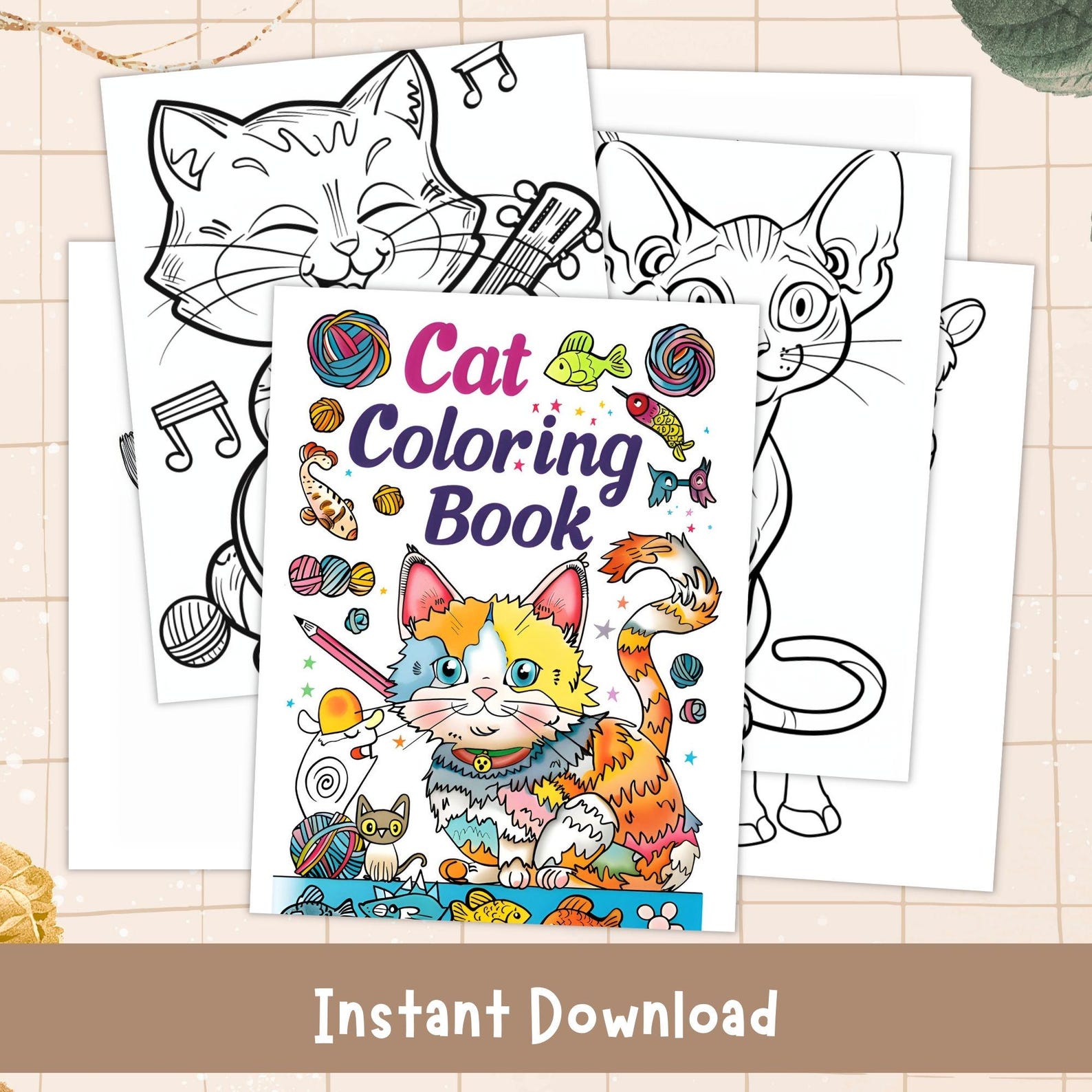 Kawaii Cat Coloring Pages, Kitten Doodles (PDF) - Etsy