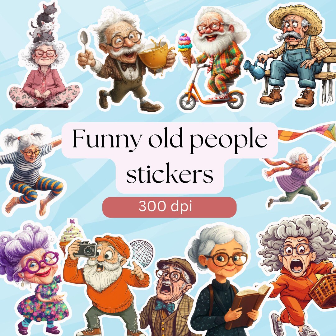 Funny Old People Stickers: Sassy Seniors & Grumpy Grandpas (digital ...