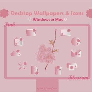 Pink Blossom Cute Aesthetic Theme Desktop Wallpaper Organizer, Icons ...
