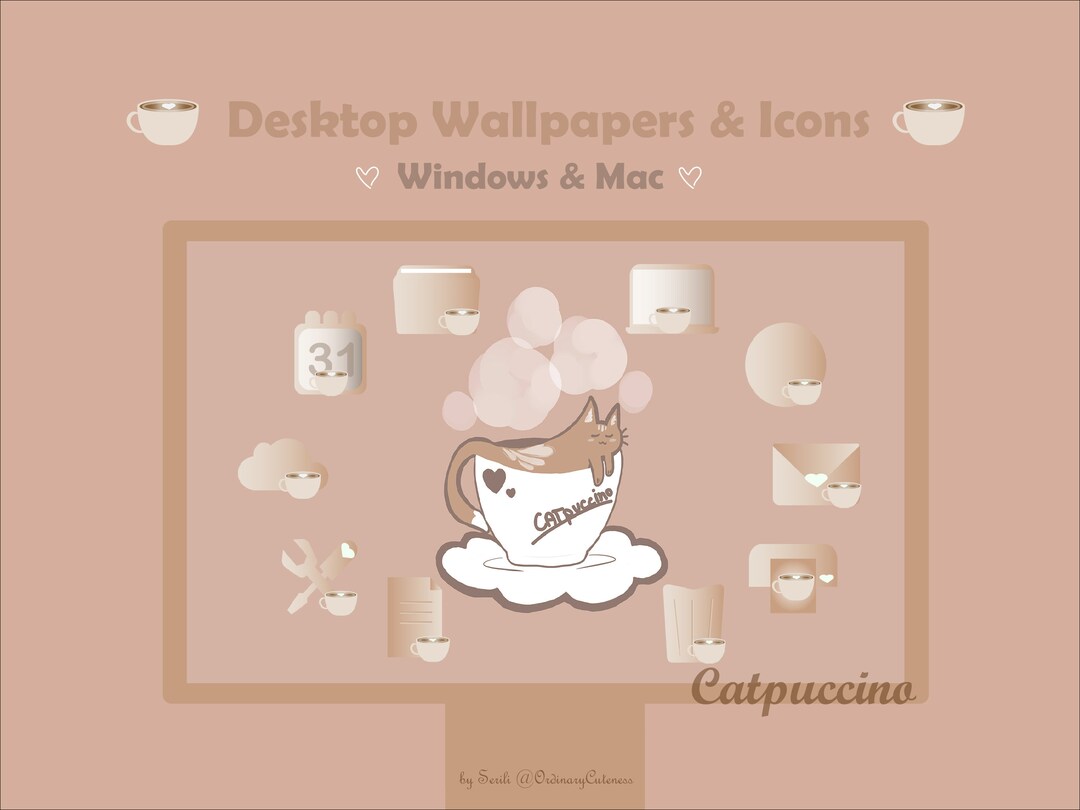 Catpuccino Cute Aesthetic Theme Desktop Wallpaper Organizer, Icons ...