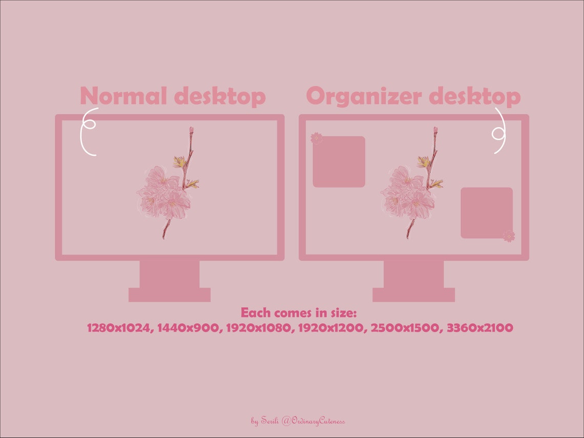 Pink Blossom Cute Aesthetic Theme Desktop Wallpaper Organizer, Icons ...