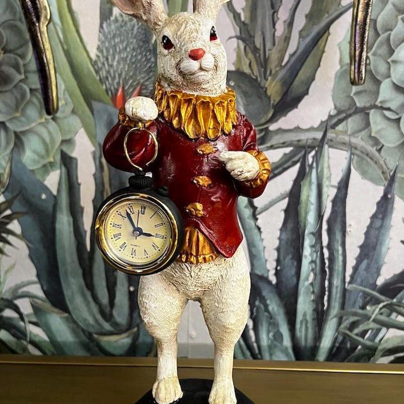 Rabbit With Clock Figurine - Etsy