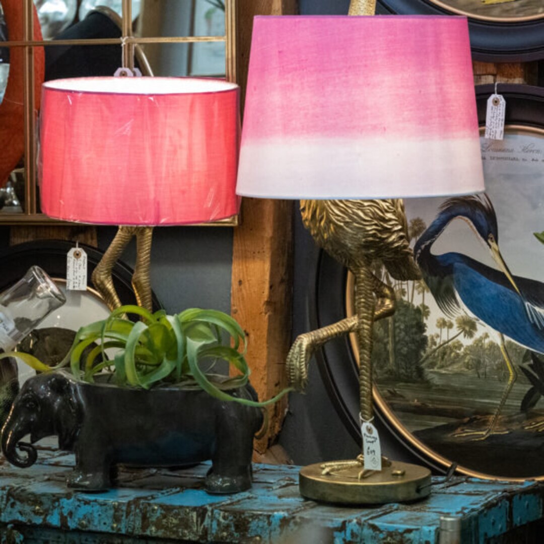 Antique Gold Flamingo Table Lamp With Pink and White Shade - Etsy