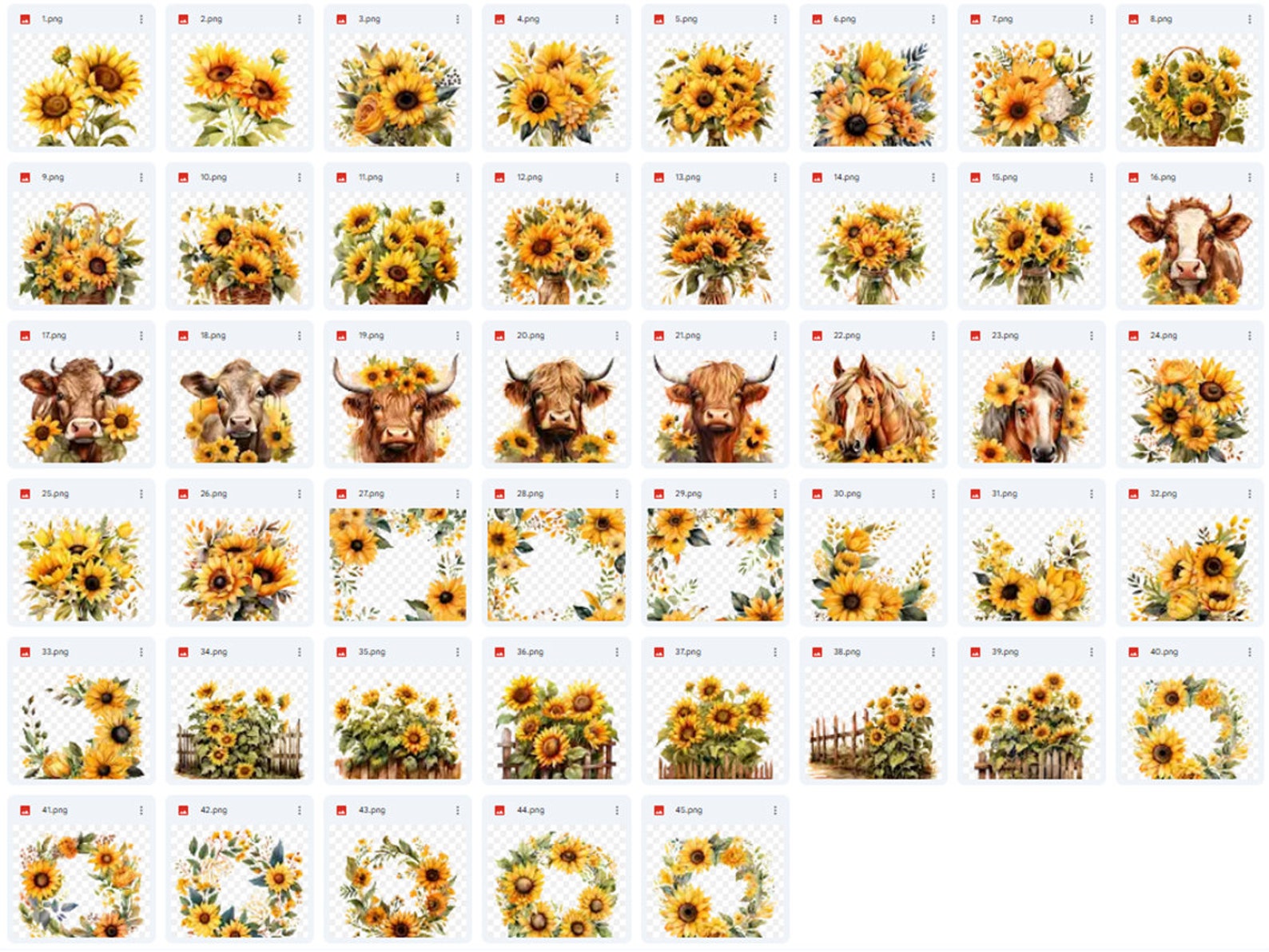 44 Sunflowers, Watercolor Clipart, Summer Clipart - Etsy