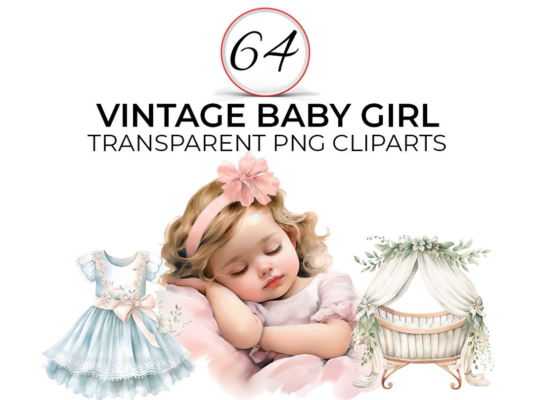 64 Baby Girl Clipart, Clipart Bundle, Vintage Nursery, Newborn Png ...