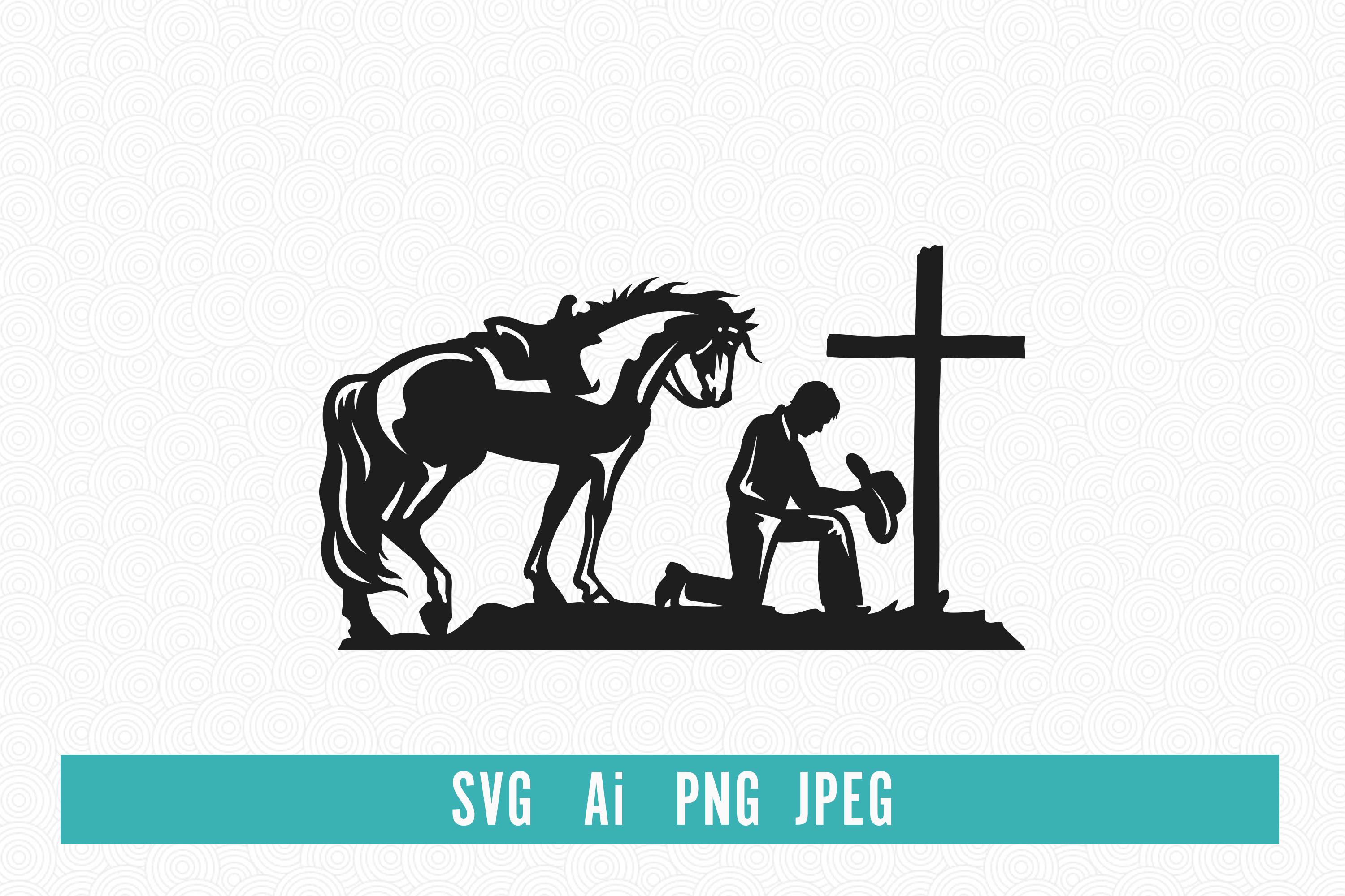 Praying Cowboy Svg, Cowboy Kneeling Praying, Cowboy and Horse, Cowboy ...