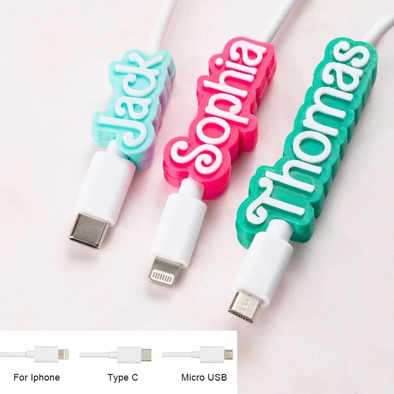Custom 3D Print 1.5M USB Cable With Name Tag | Multicolor Cable Tag for ...