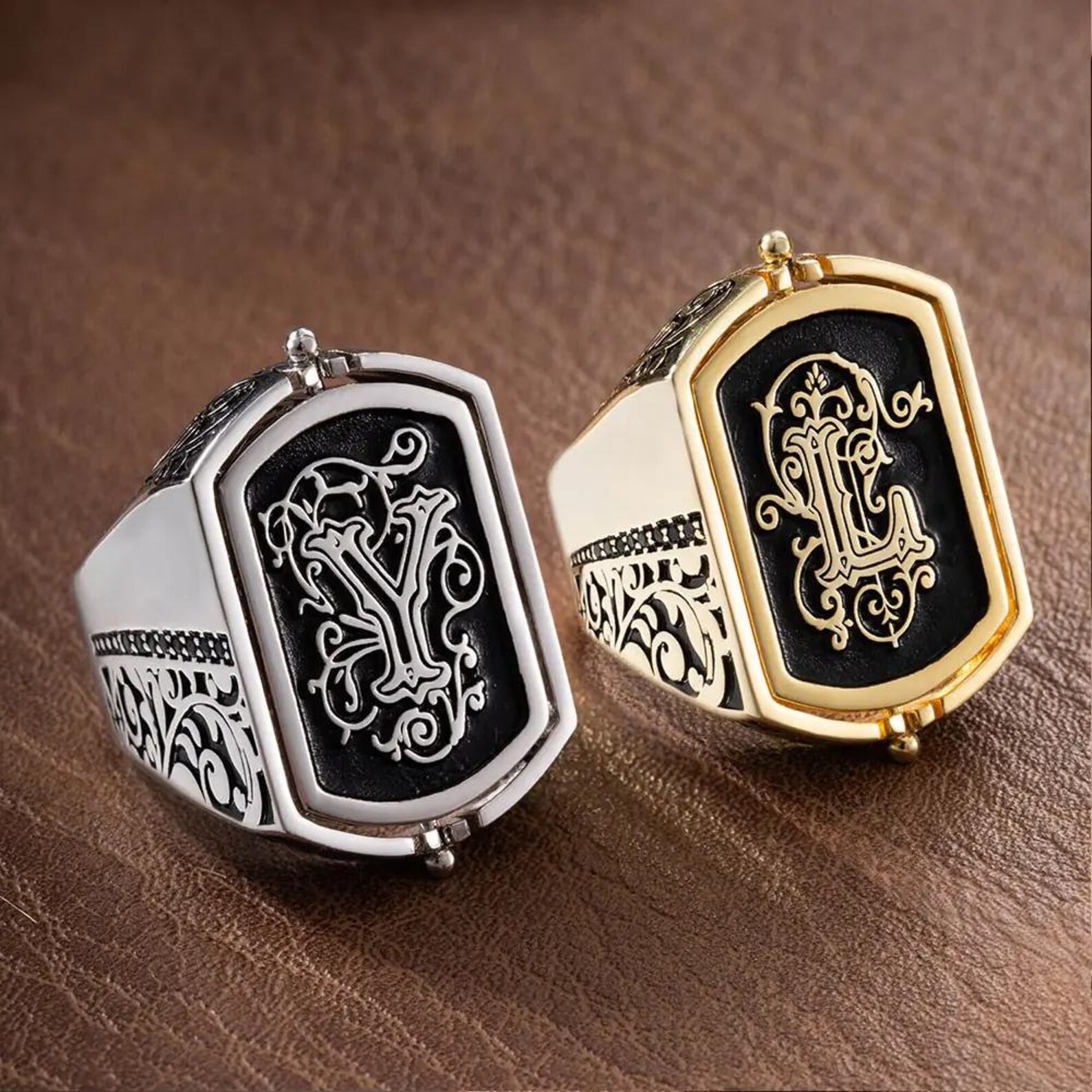 Personalized Double Initial Flip Ring | Monogramed Letters Signet Ring ...