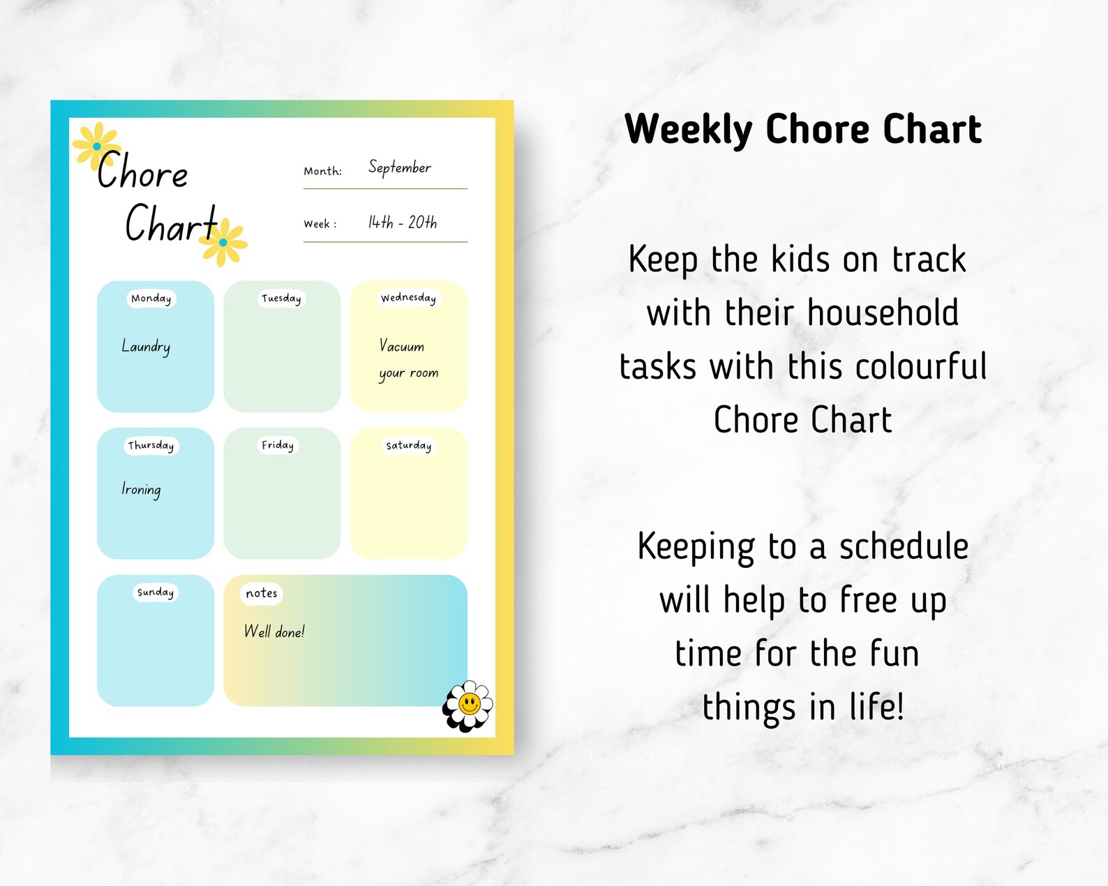 Chore Chart, Chore Chart for Kids, Digital Planner, Undated Printable ...