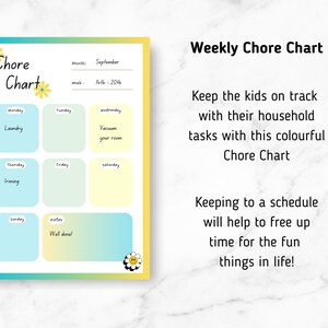 Chore Chart, Chore Chart for Kids, Digital Planner, Undated Printable ...