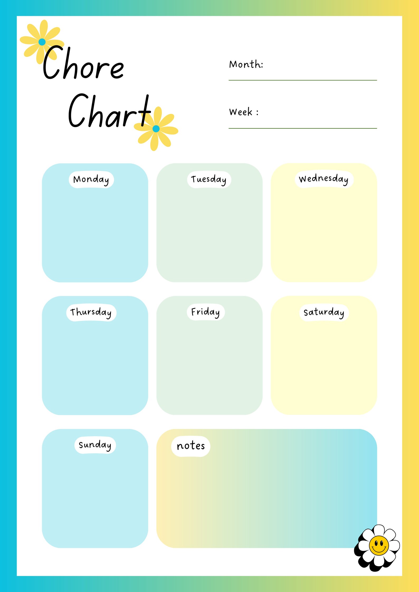Chore Chart, Chore Chart for Kids, Digital Planner, Undated Printable ...