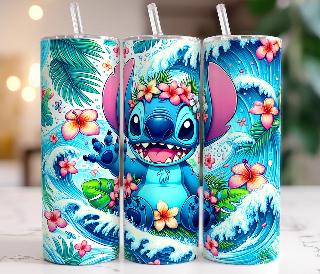 Happy Stitch Summer Tumbler, Cartoon Beach Vibes Tumbler, 20oz Skinny ...