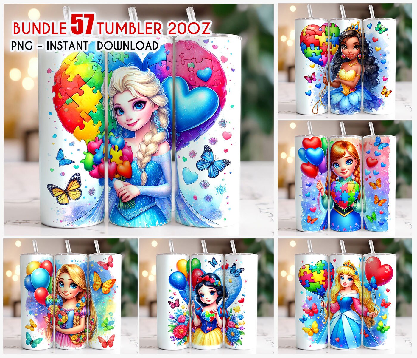 Princess Autism Tumbler Wrap PNG, 20oz Skinny Tumbler Wrap, Autism ...