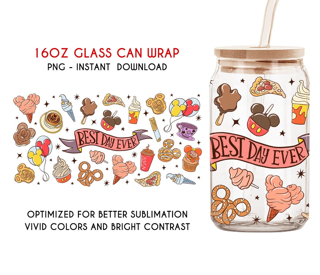 Cartoon Can Glass, 16oz Libbey Glass Can, Best Day Ever Png, Cartoon ...