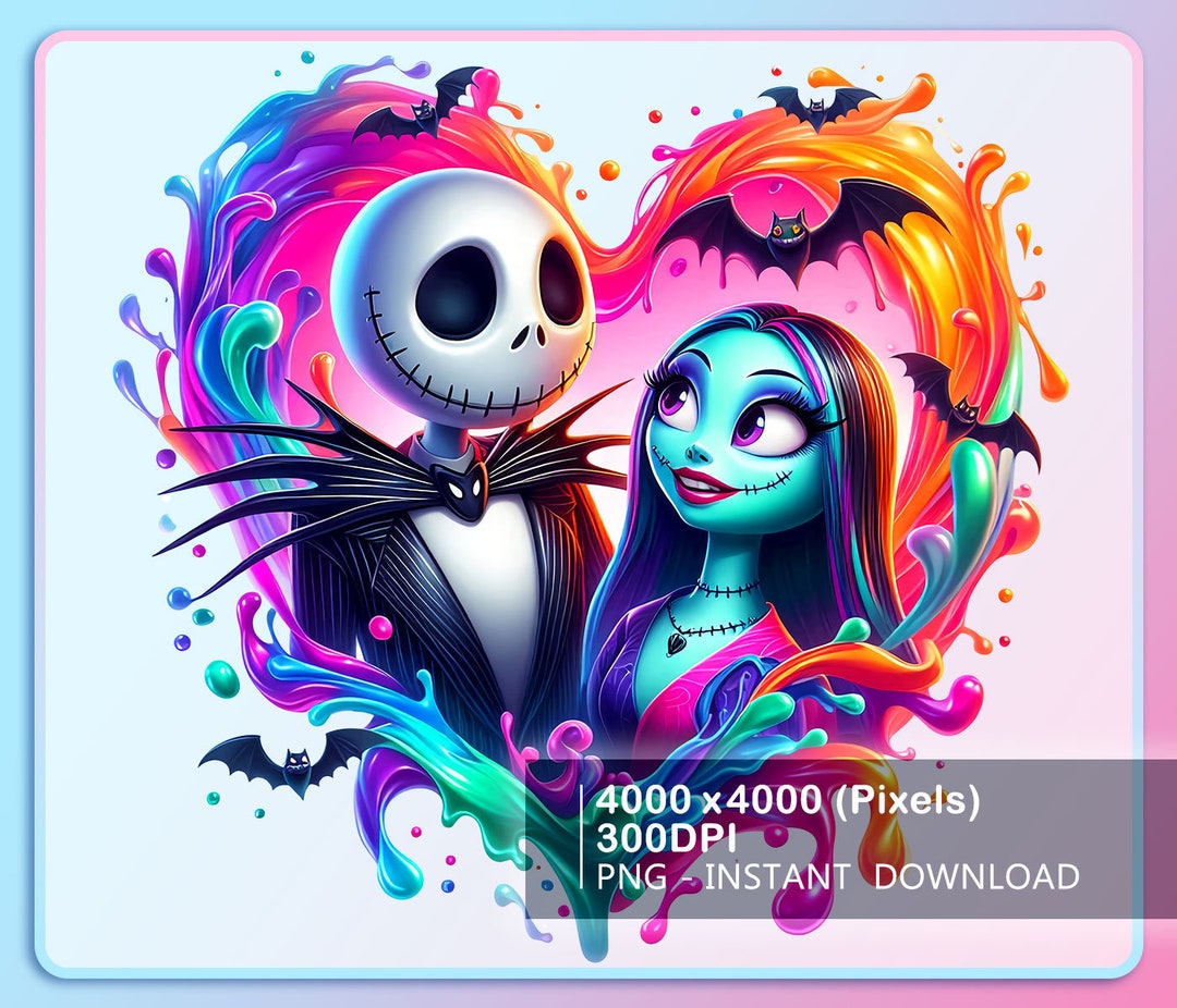 Horror Couple Splash Colorful Heart Png, Jack and Sally Halloween ...