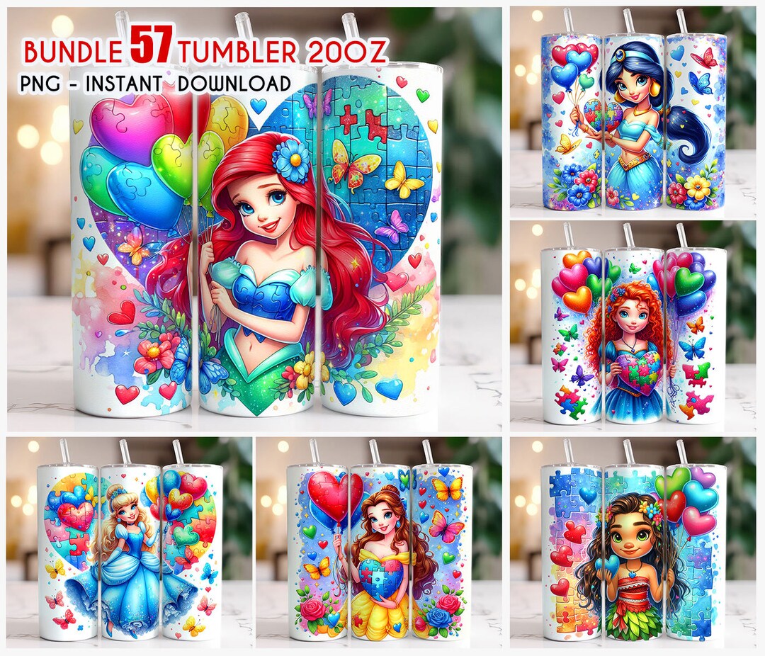 Princess Autism Tumbler Wrap PNG, 20oz Skinny Tumbler Wrap, Autism ...
