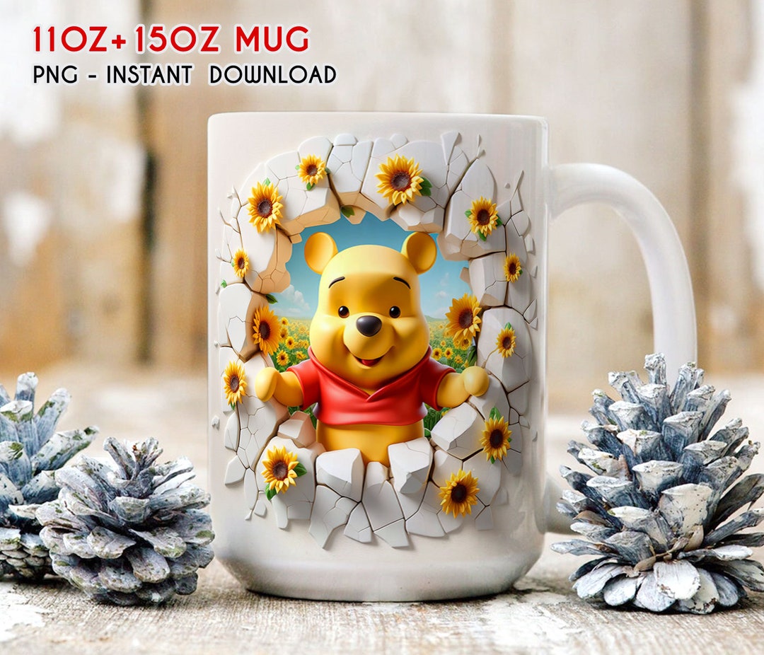 3D Cute Bear Floral Spring Mug, 3D Pooh Bear Mug, 11oz 15oz Mug, Spring ...