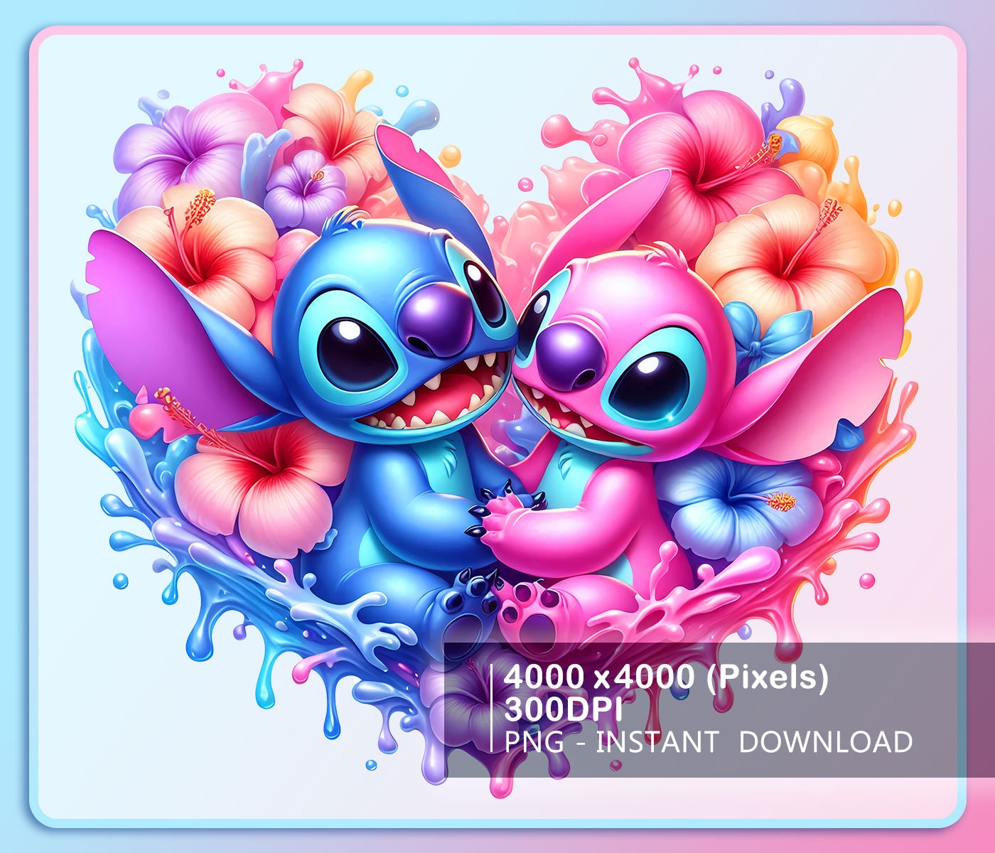 Stitch Angel Floral Love Heart Shape Png, Design De Casal, Design De ...