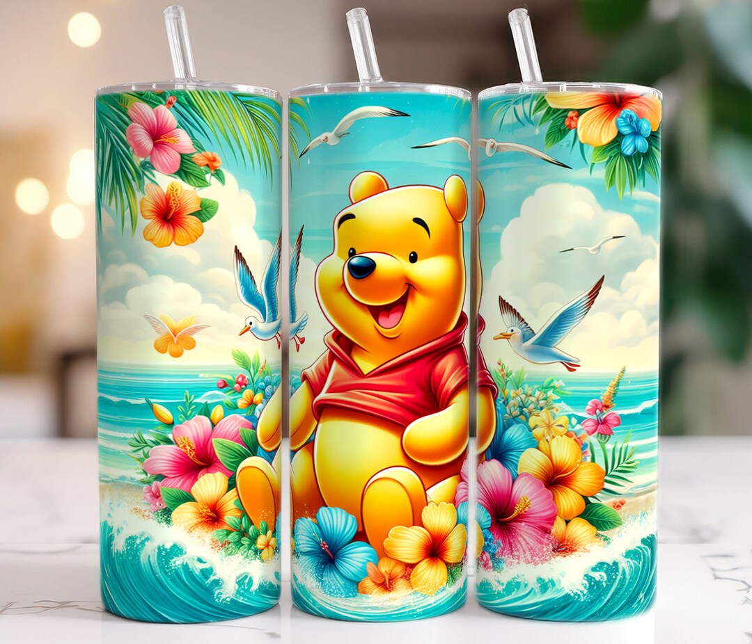 Cartoon Pooh Pool Summer Tumbler Wrap, Pooh Tumbler, 20oz Skinny ...