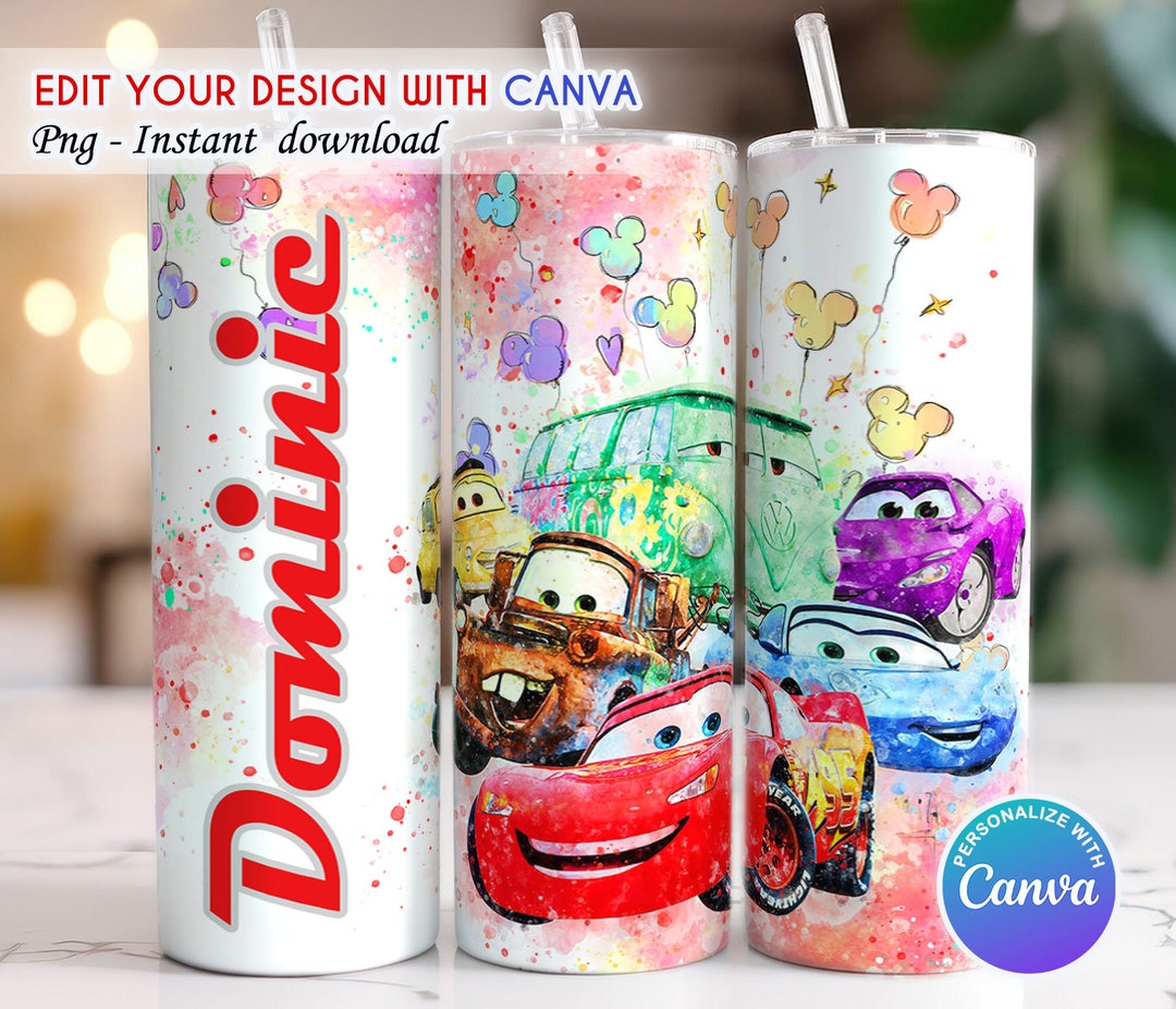 Personalized Cars Movie Tumbler, 20oz Skinny Tumbler, Cartoon Tumbler ...