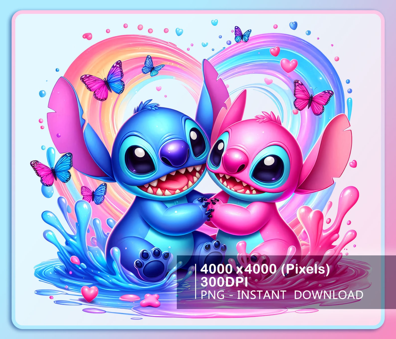 Funny Stitch Couple Heart Shape Floral Summer Design Png, Stitch Angel ...