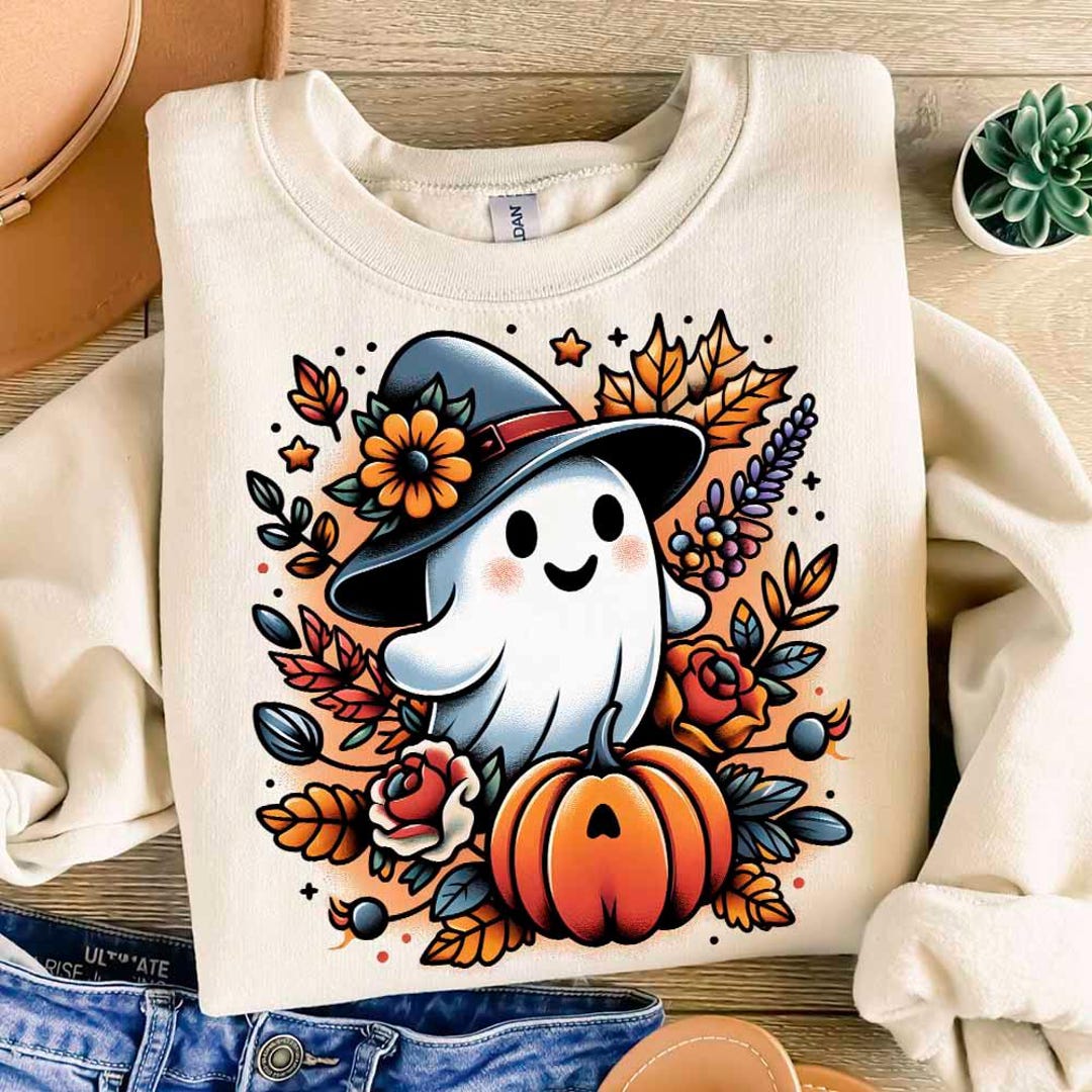 Cute Ghost Boho Floral Png, Halloween Png, Coffee Png, Bougie Png ...