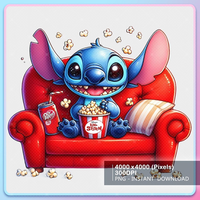 Lilo and Stitch Popcorn Cinema Png, Stitch Drink Dr Pepper Png, Stitch ...