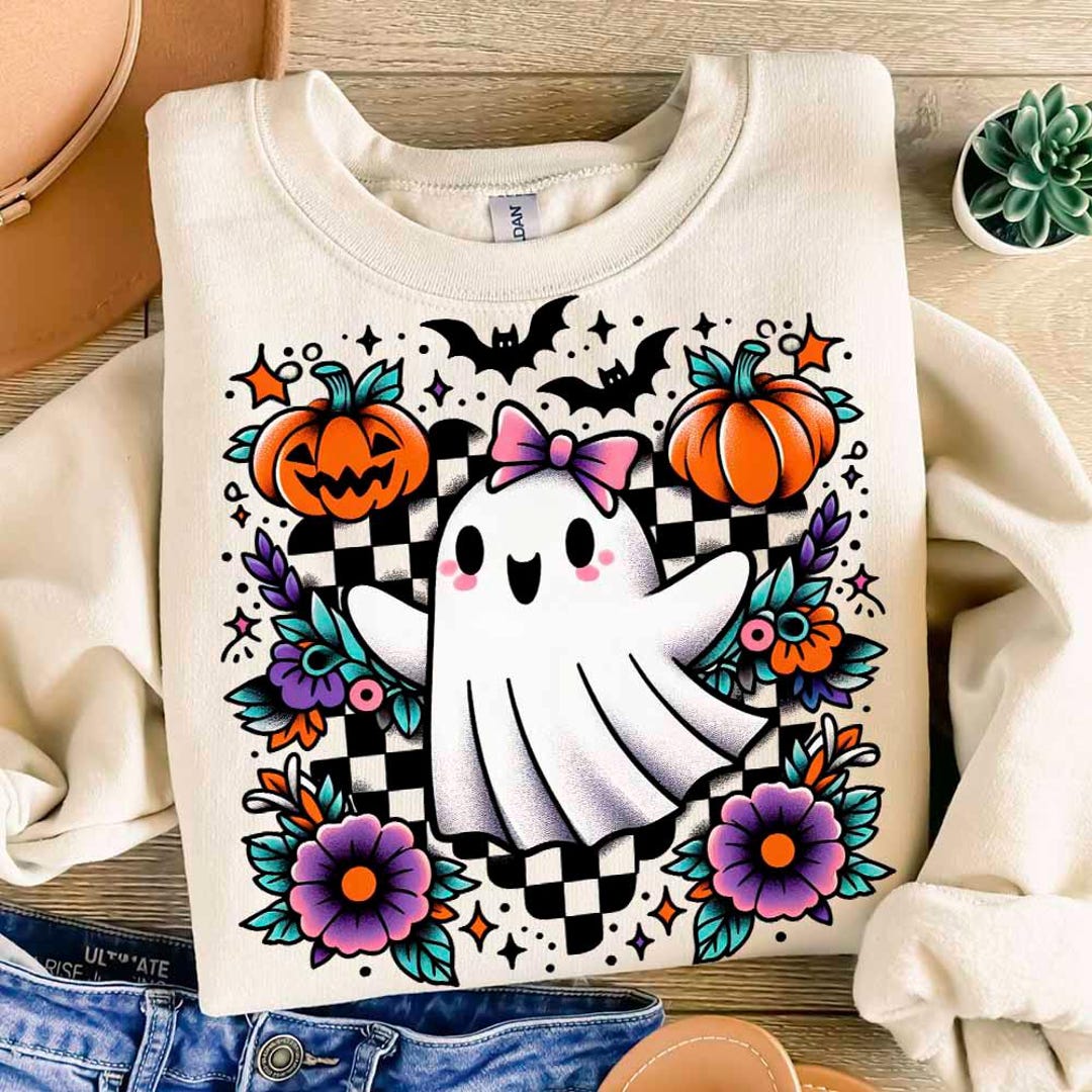 Cute Ghost Checkered Png, Halloween Png, Coffee Png, Bougie Png, Bougie ...