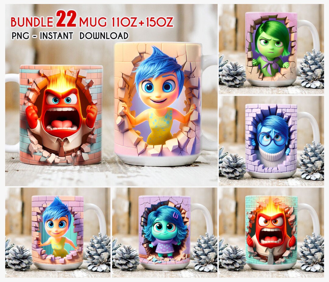 Bundle 22 Inside Out Emotions Mug Wrap, 11oz 15oz Mug Wrap, Cartoon Mug ...