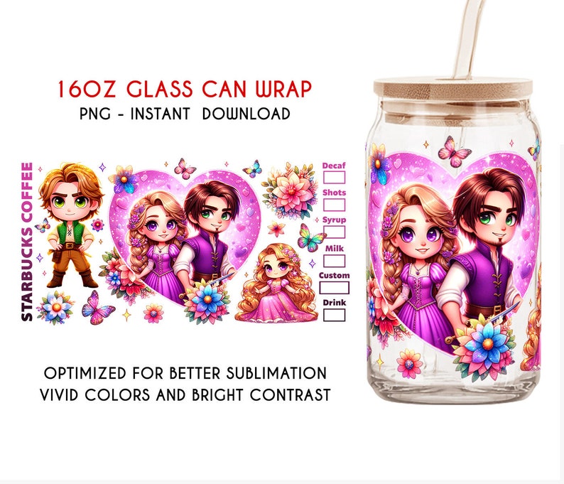 Rapunzel Tangled PNG Can Glass, 16oz Can Glass, Rapunzel Clipart ...