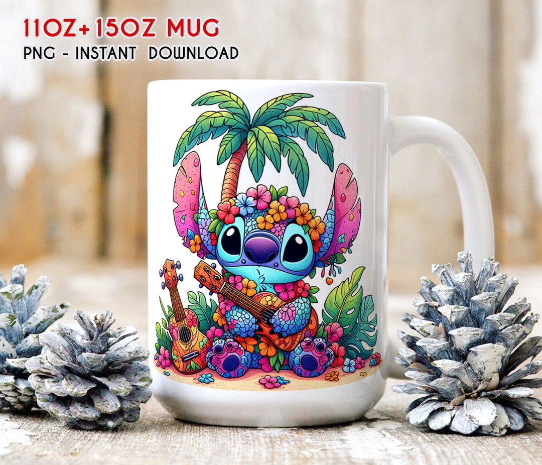 Colorful Stitch Summer Vibes Mug Wrap, Colorful Cartoon Mug Wrap, 11oz ...