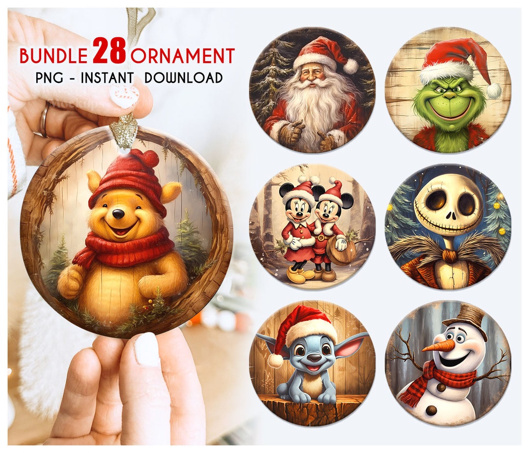 Retro Cartoon Christmas Round Ornament PNG, Sublimation Designs,cartoon ...