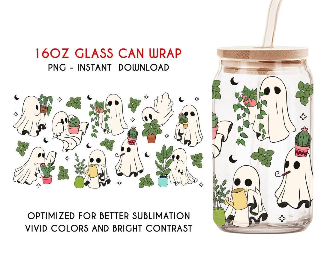 Cute Ghost Plan Tree Can Glass, Libbey Glass Can Wrap, Ghost Plant Png ...