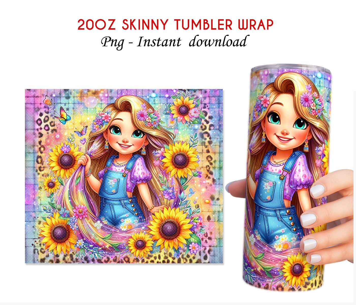 Tangled Princess Floral Tumbler Wrap, 20oz Skinny Tumbler, Princess ...