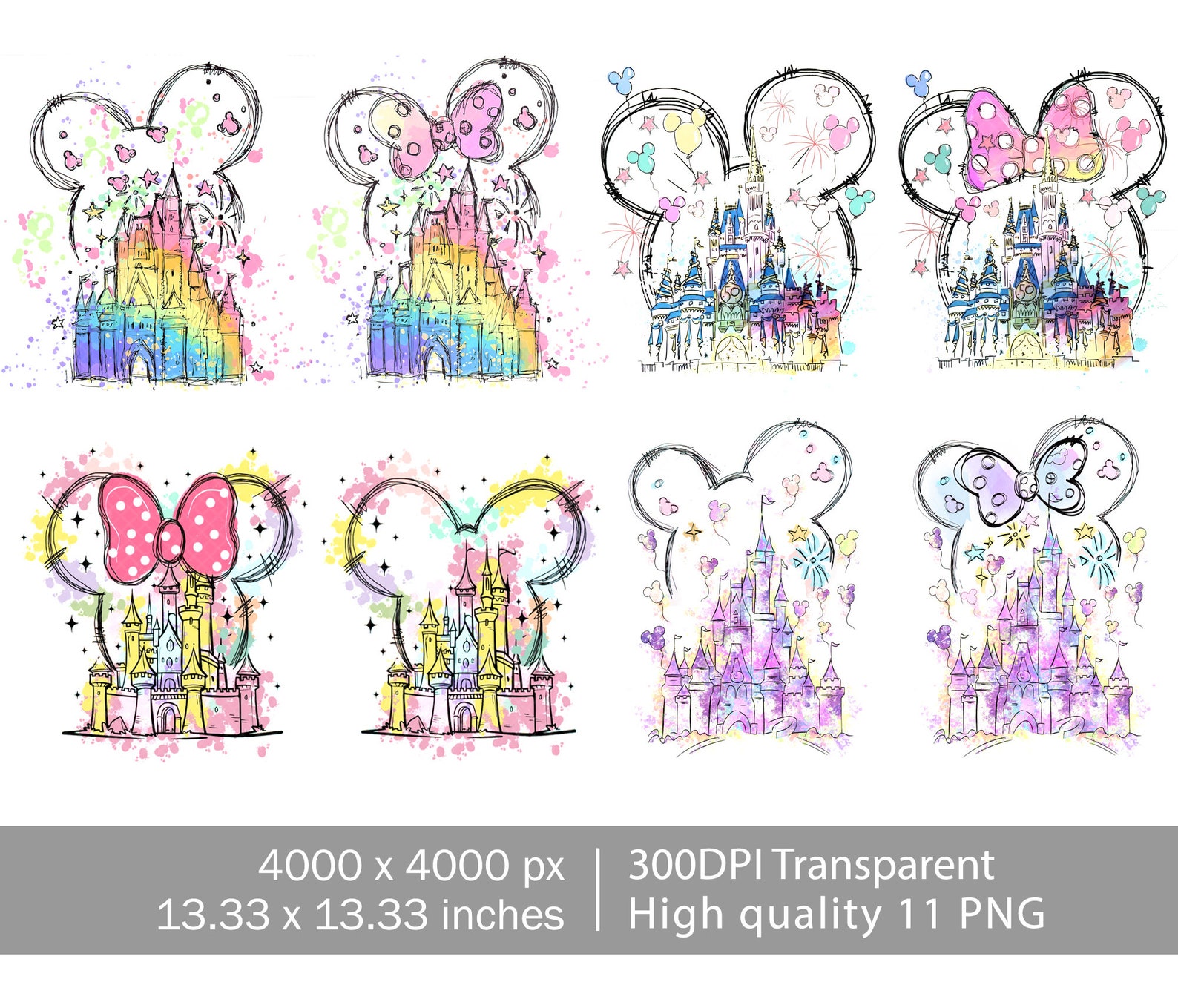 Bundle Magic Kingdom Png, Magic Castle Watercolor, Mouse Ear Castle Png ...